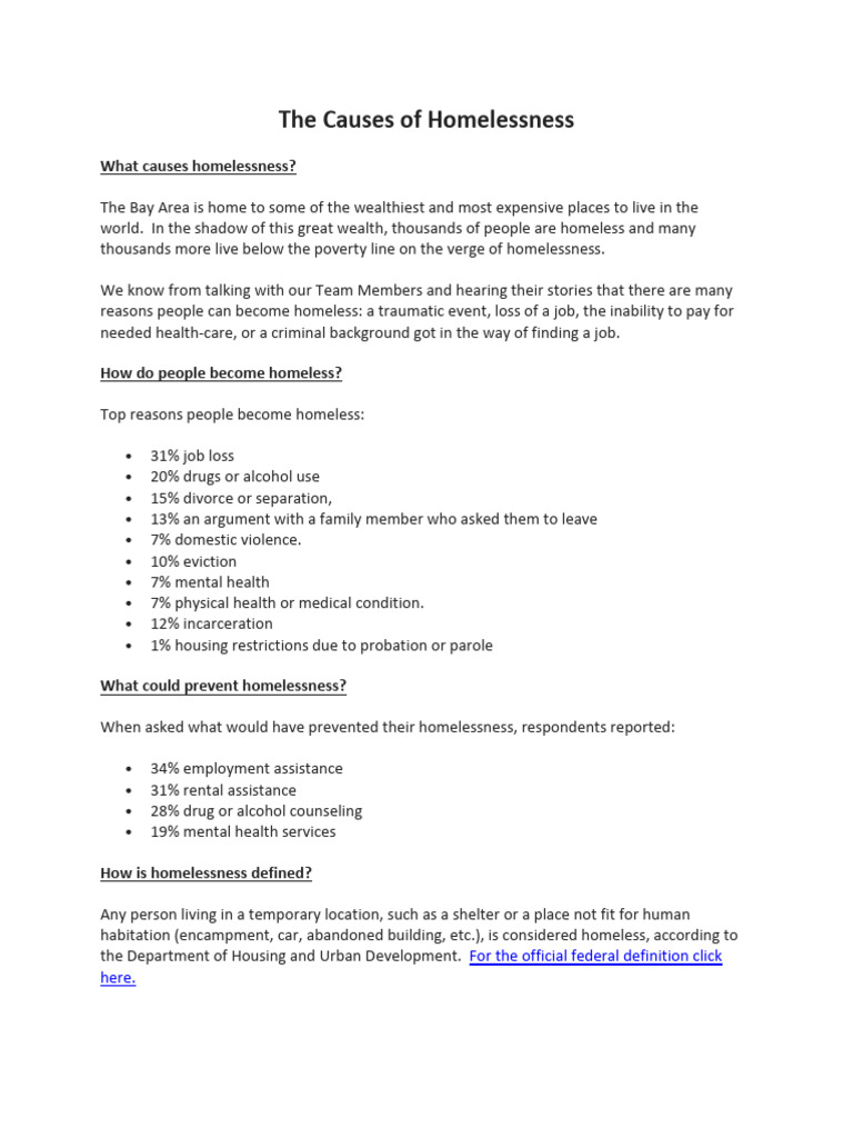 Causes and Statistics of Homelessness | PDF | Homelessness | Justice