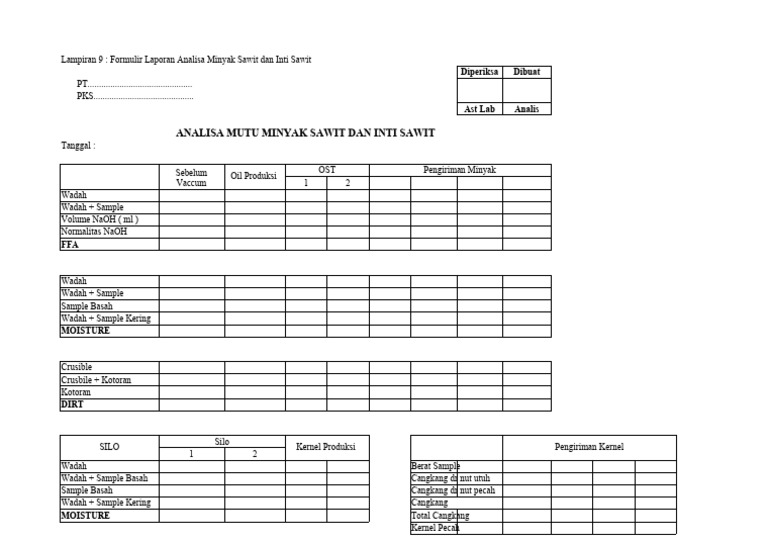Form Analisa Mutu Dan Inti Sawit | PDF