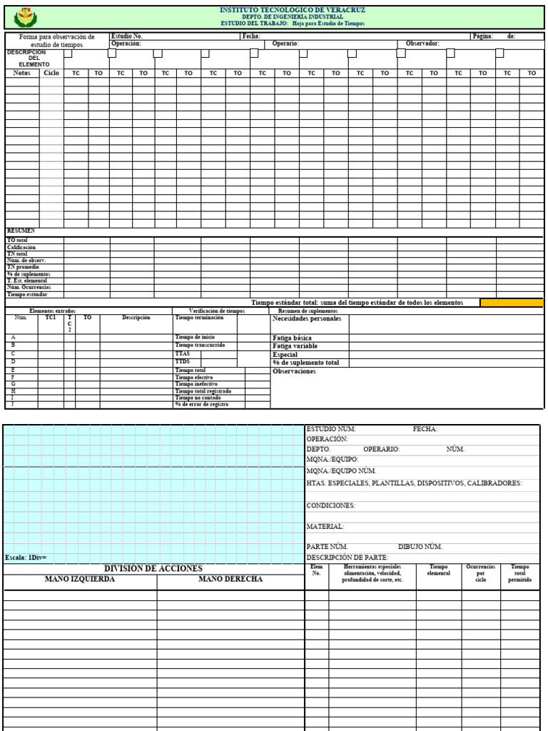 Formato Estudio De Tiempos Horizontal Descargar Gratis Pdf