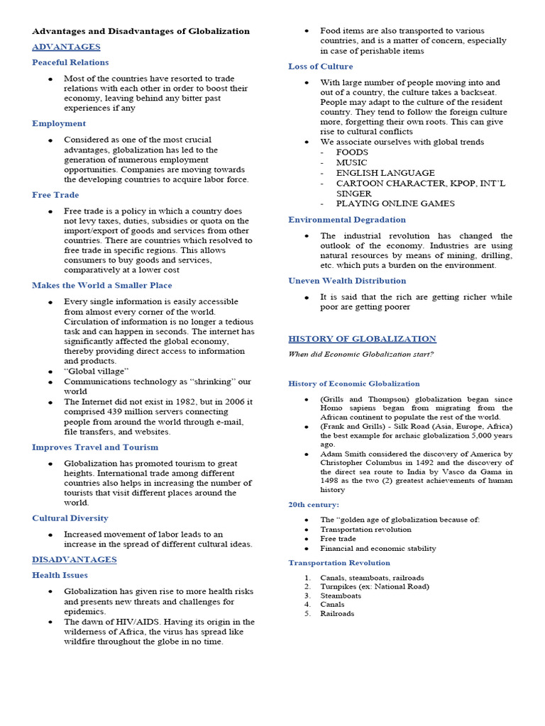 LESSON 2 - Advantages and Disadvantages of Globalization & History ...