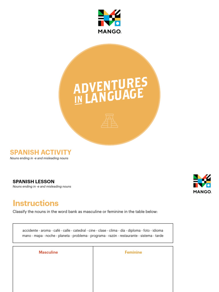How Do You Know The Gender of Spanish Nouns - Activities 2 | PDF