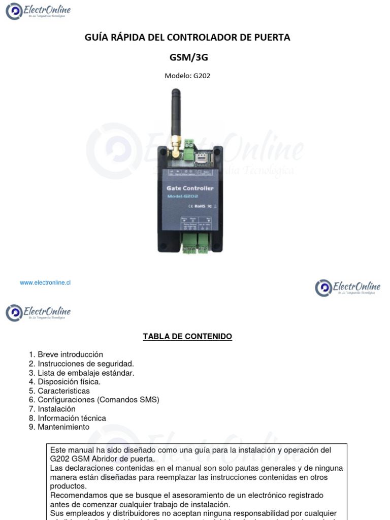 G202 Guia Rapida Controlador de Puerta | Descargar gratis PDF | Gsm | Relé