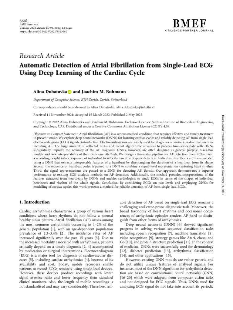 Research Article Automatic Detection Of Atrial Fibrillation From Single