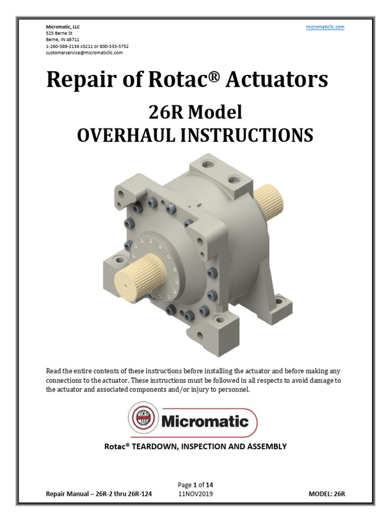 Roatary Actuators - Micromatic Repair Manual - 26R-2 Thru 26R-124 | PDF ...