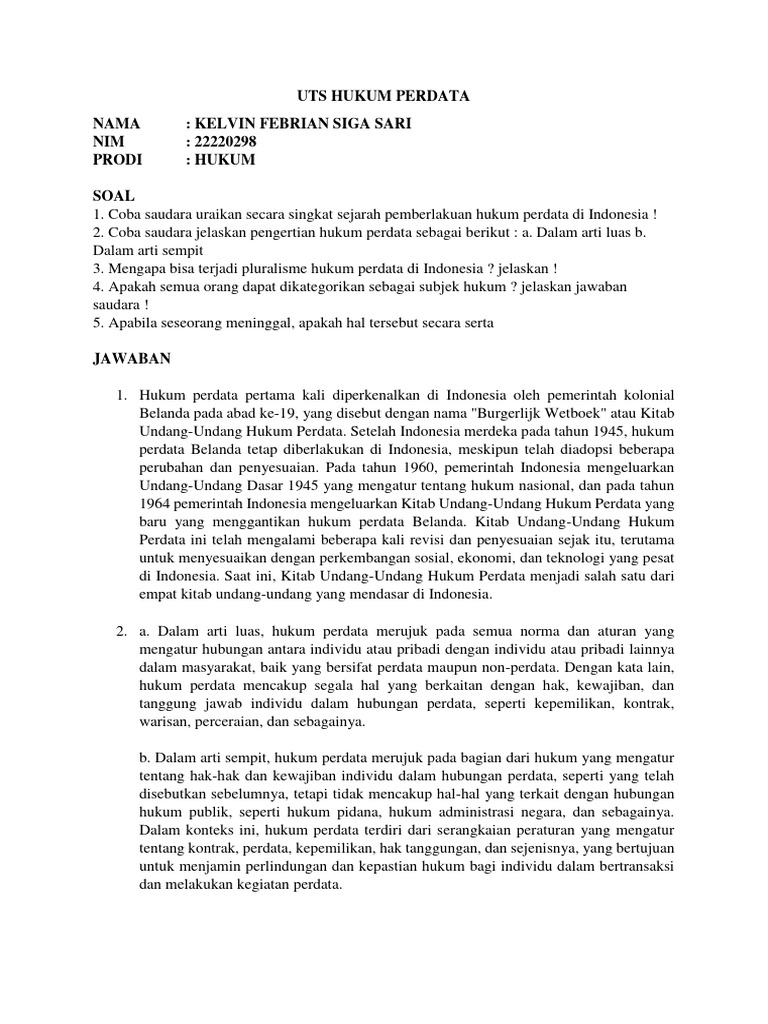Uts Hukum Perdata Kelvin Febrian | PDF | Hukum