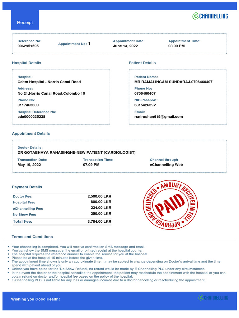 Ech Appointment Receipt 006295159519052022190914 | PDF | Service Industries