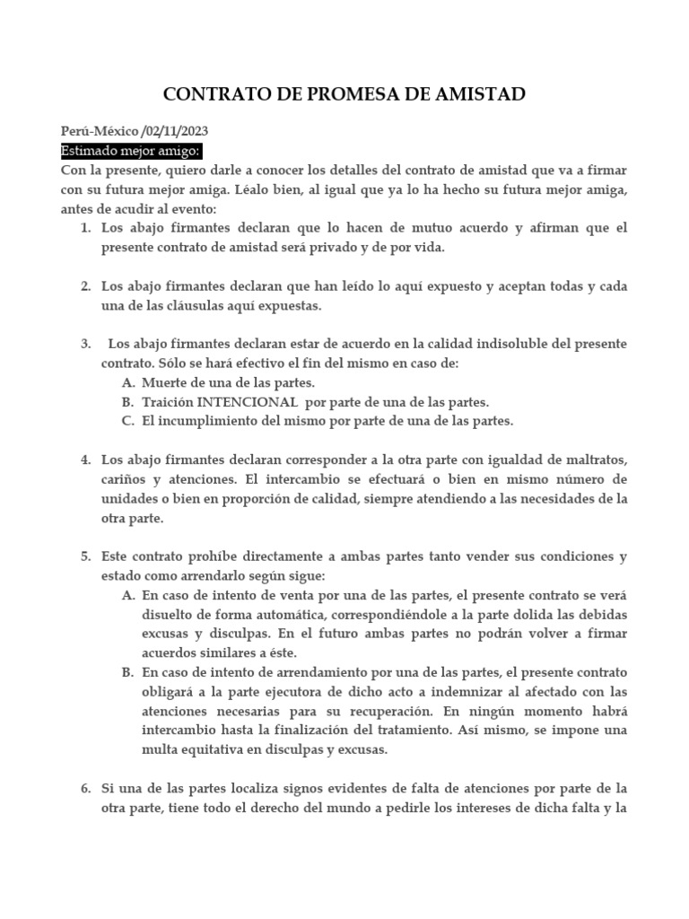 Contrato de Amistad | PDF