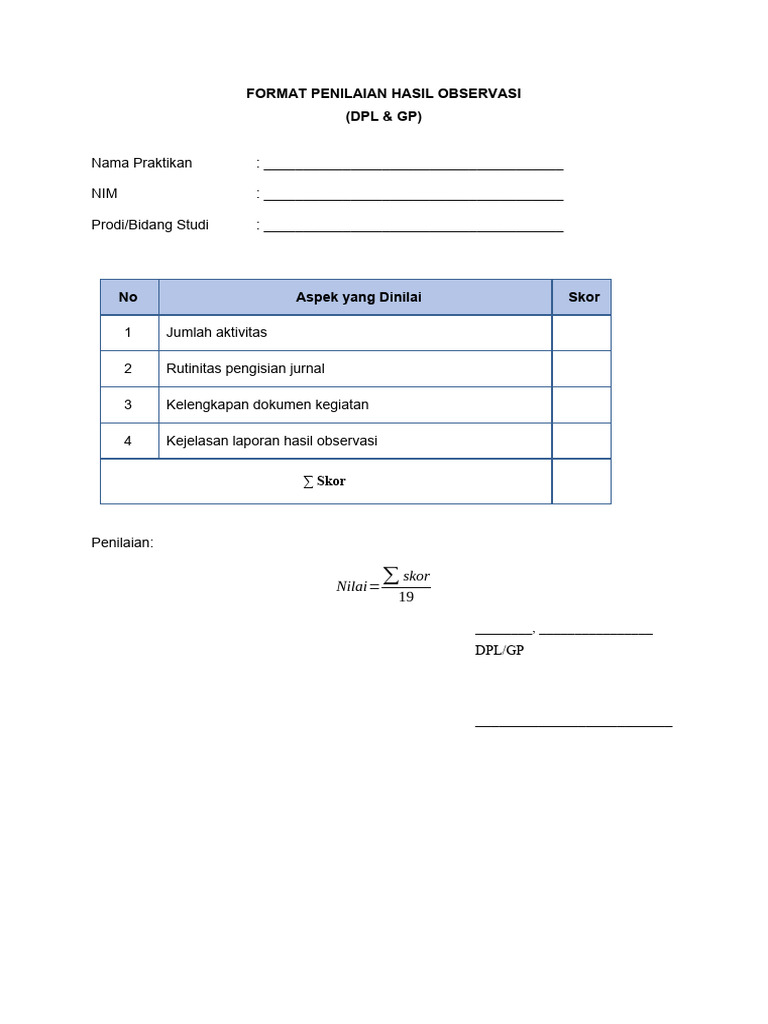 10 Format Penilaian Hasil Observasi | PDF