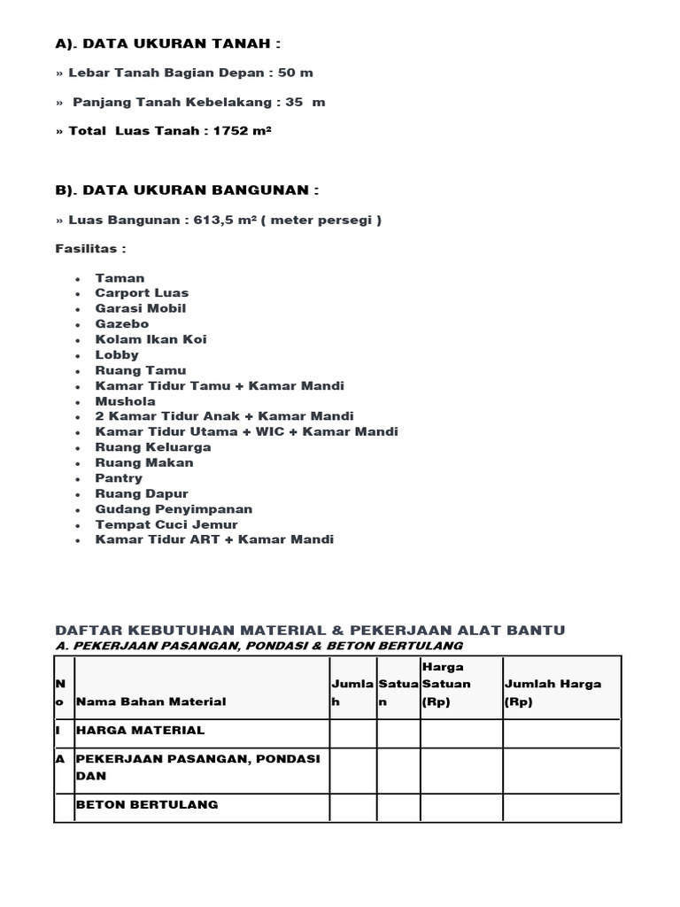 RAB Rumah Lantai 1 | PDF