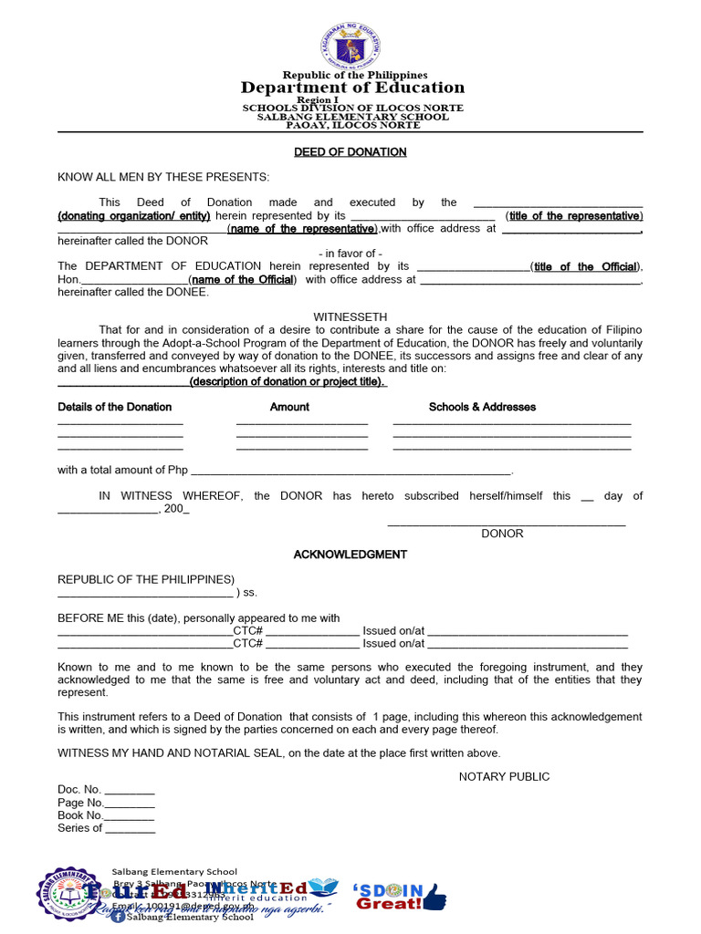 Brigada Eskewela Deed of Donation - Deedof Acceptance | PDF | Document ...