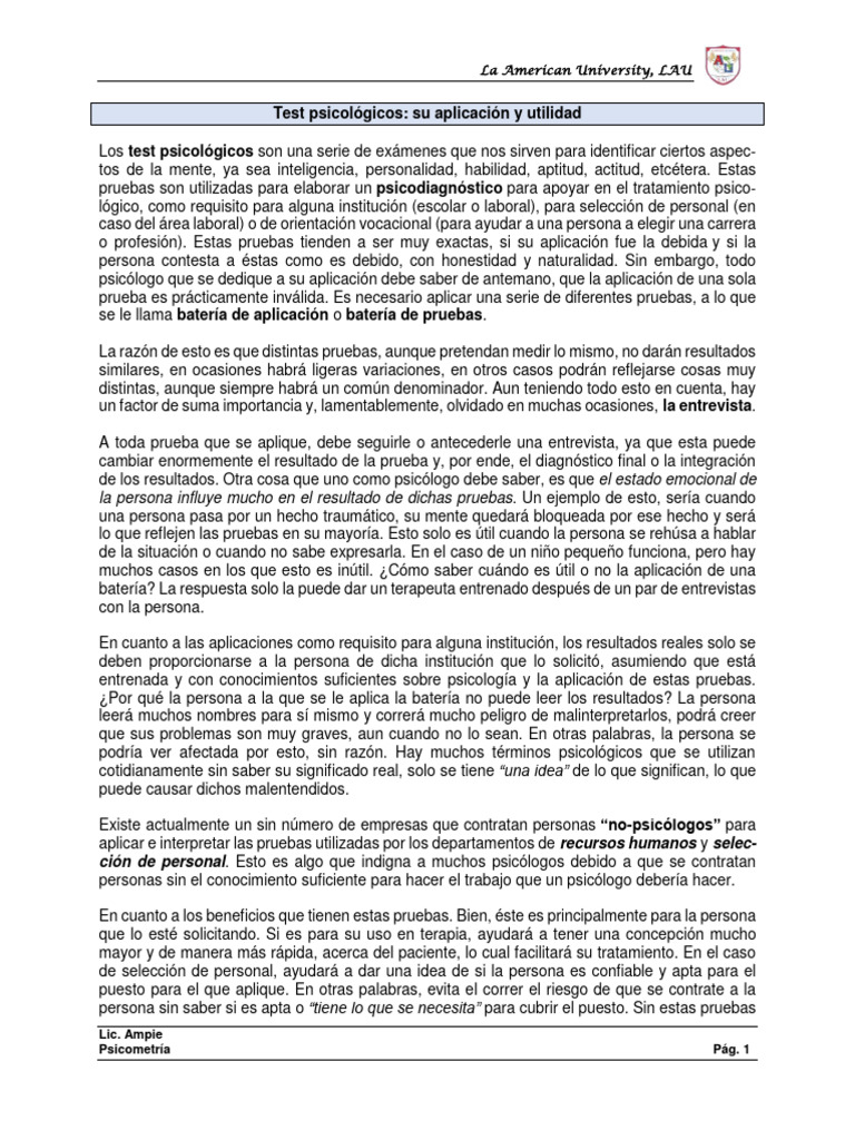 Aplicación y tipos de test psicológicos | PDF | Inteligencia | Mente