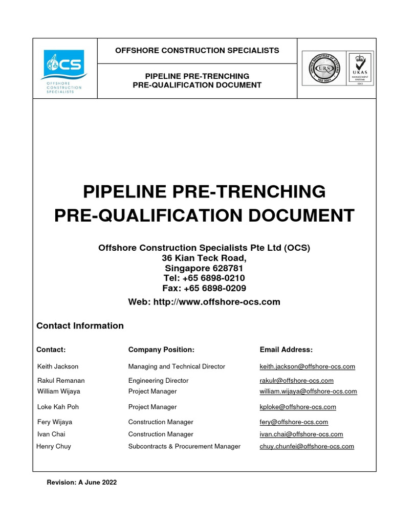 Pipeline Pre Trenching Pre Qua - Rev A 27june22 - Final | PDF | Dredging | Offshore Drilling