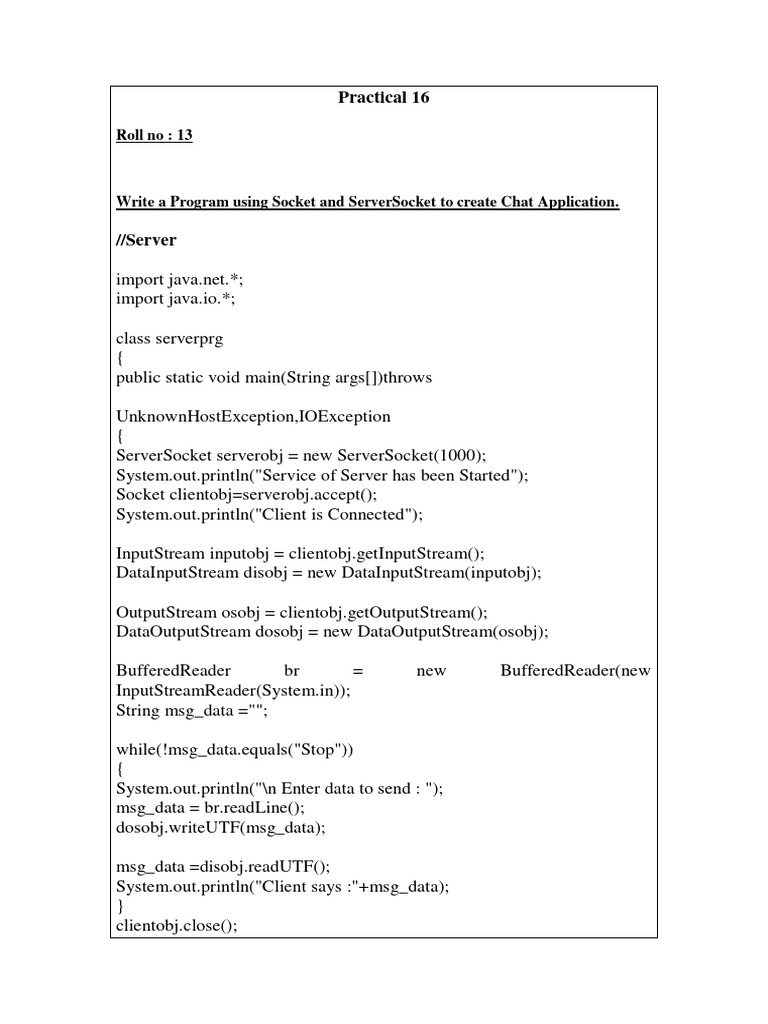 Practical 16 P | PDF | Client (Computing) | Network Socket