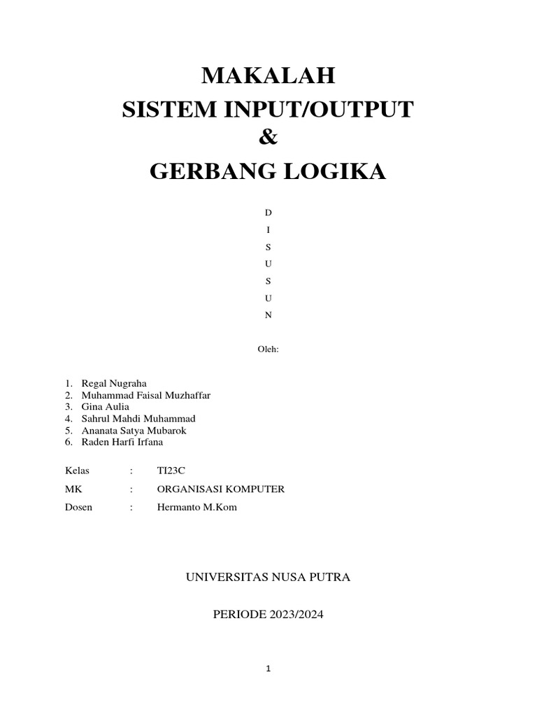 Makalah Sistem Input - Output & Gerbang Logika | PDF