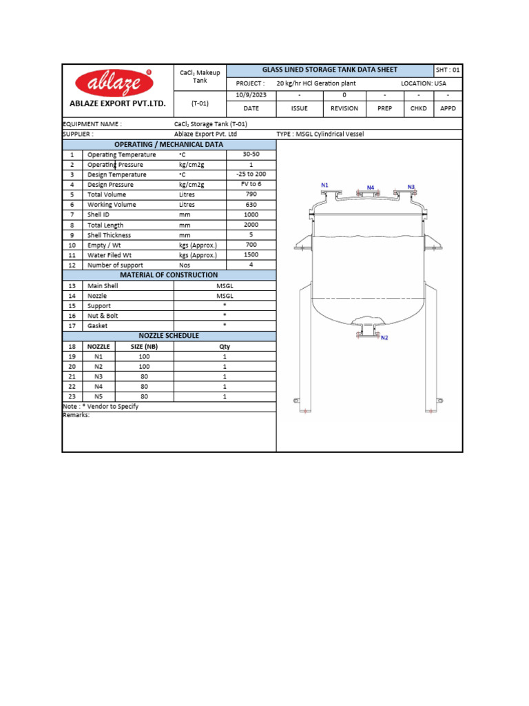HCl Generation Plant Equipment Specs | PDF | Heat Exchanger | Pipe ...