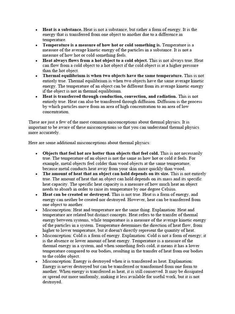 Common Misconceptions in Thermal Physics | PDF | Heat | Temperature