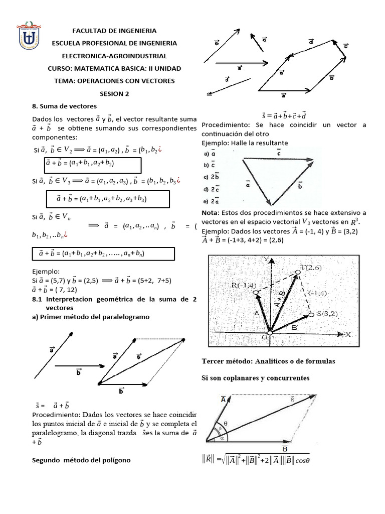 Teoria Vectores Sesion 2 - 2019-I | Descargar gratis PDF | Vector Euclidiano | Espacio vectorial