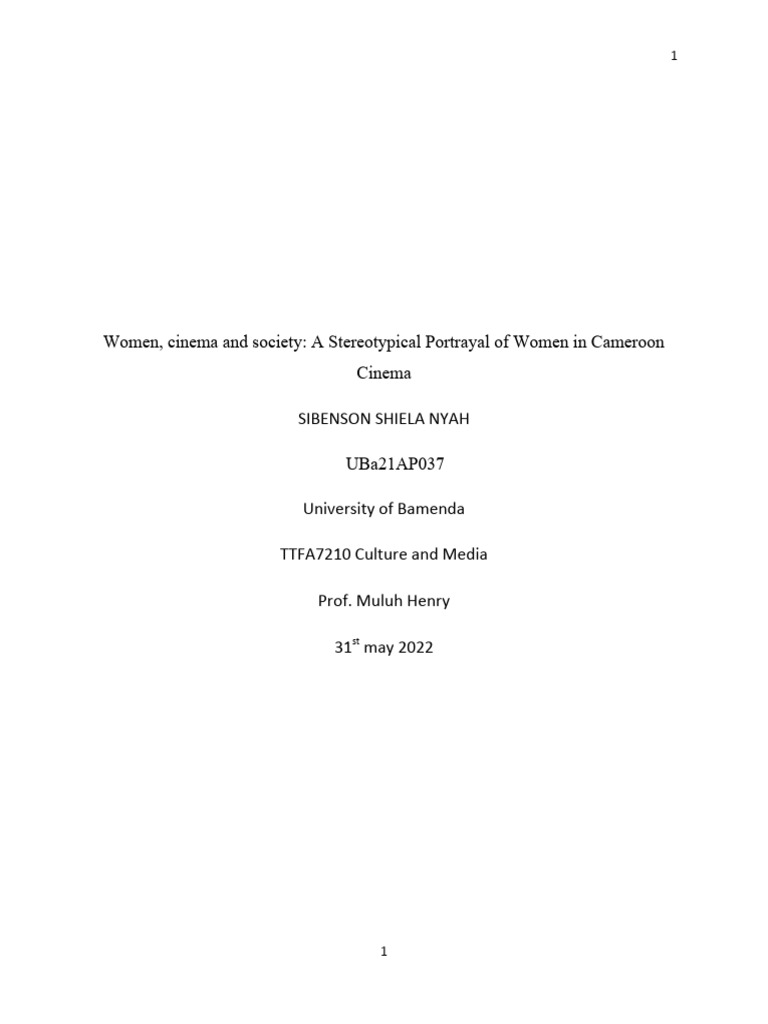 Women, Cinema and Society, Prof, Muluh | PDF | Gender Studies | Feminism