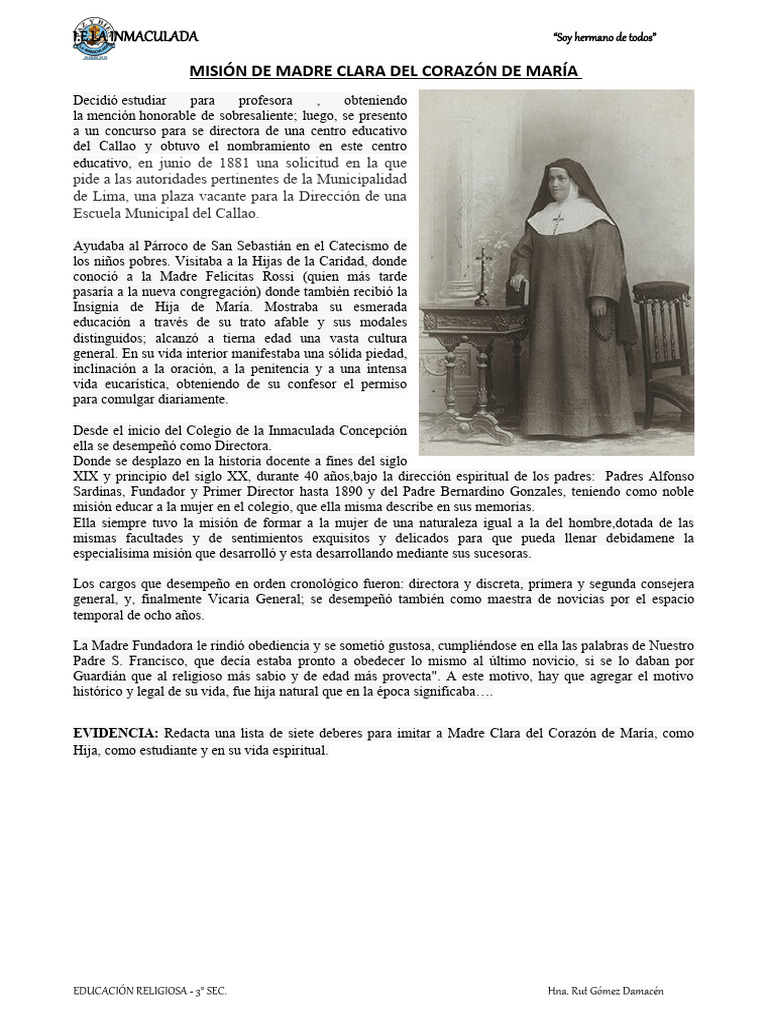 Misión de Madre Clara Fic 3° Sec. | PDF