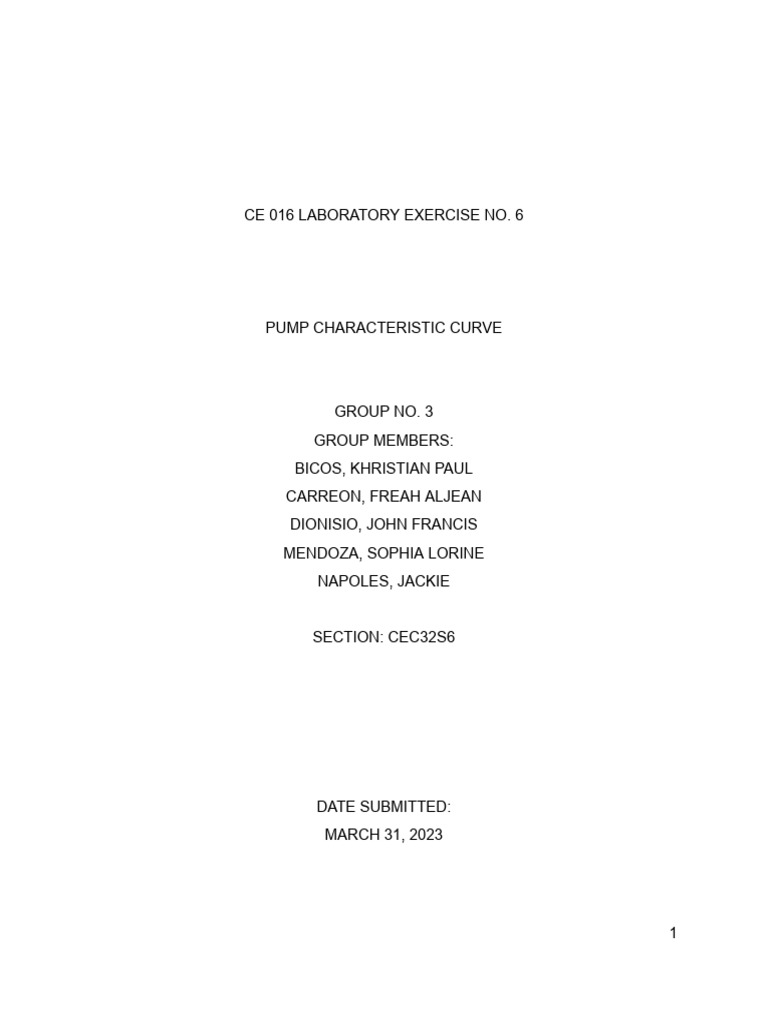 Ce 016 Laboratory Exercise No 6 Group 3 | PDF | Pump | Valve
