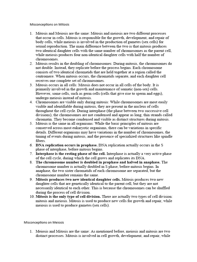 Mitosis and Meiosis Misconceptions | PDF | Meiosis | Mitosis