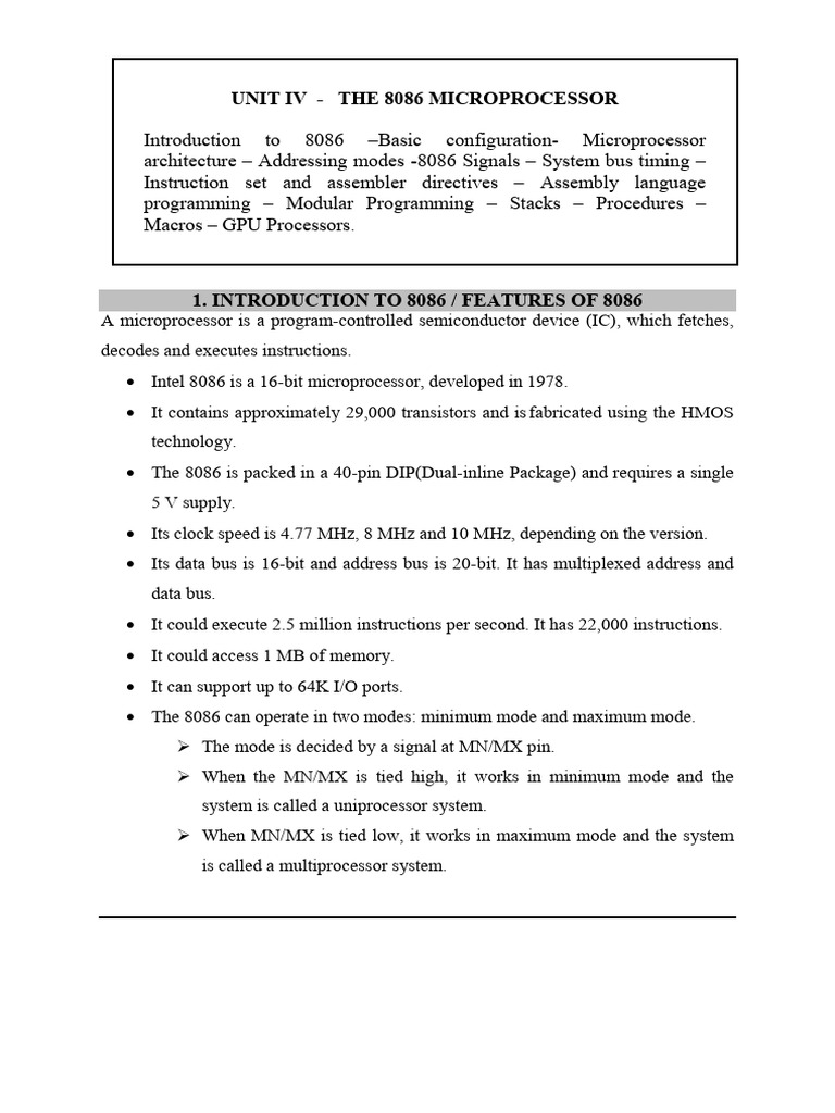 Overview of 8086 Microprocessor Features | PDF | Graphics Processing Unit | Central Processing Unit