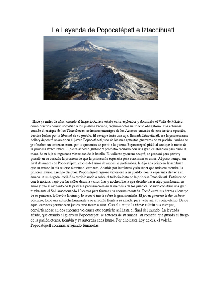 La Leyenda de Popocatépetl e Iztaccíhuatl | PDF