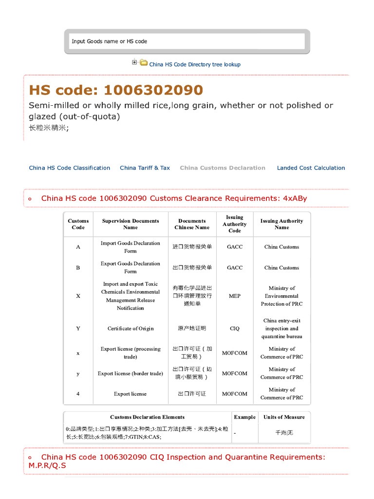China HS Code 1006302090, China Customs .. | PDF