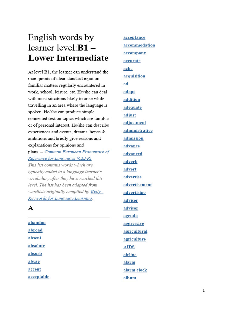 English Words by Learner Level B1 | PDF