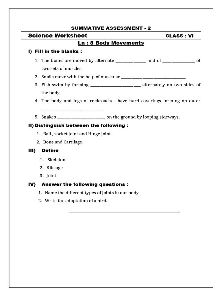 CBSE Class 6 Science - Body Movements | PDF