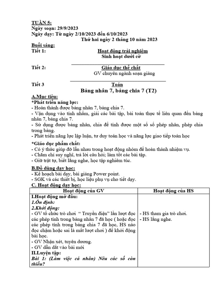 Tuần 5- lớp 3a1 | PDF