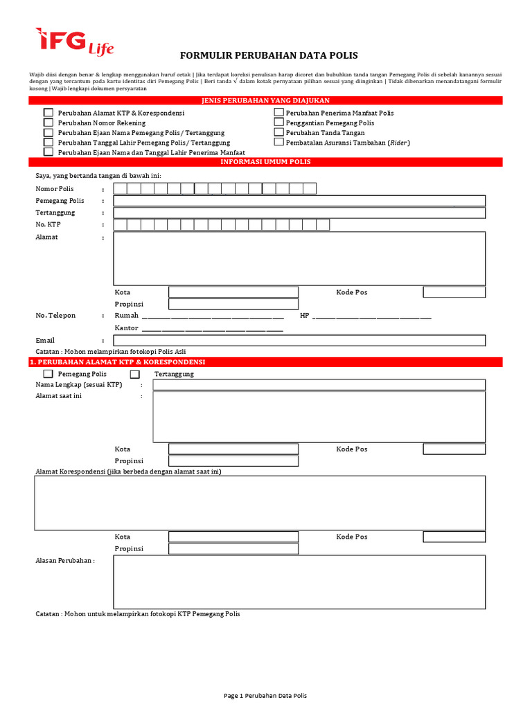 Formulir Perubahan Data Polis | PDF