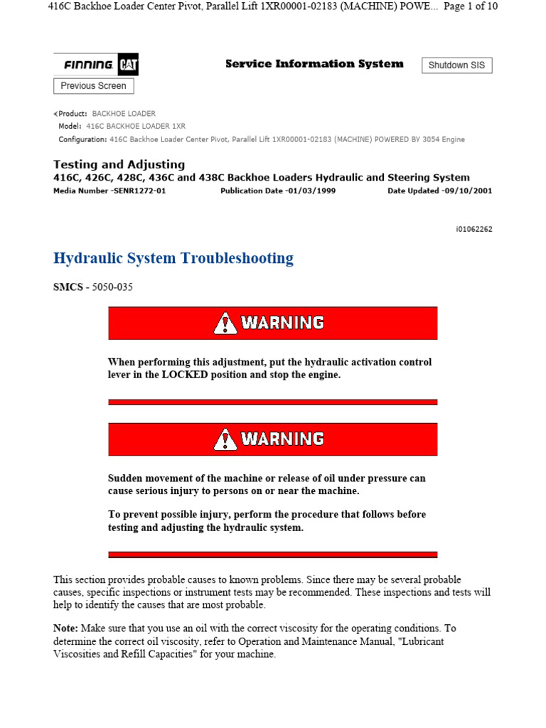 416C, 426C, 428C, 436C and 438C Hydraulic System Troubleshooting | PDF | Valve | Pump