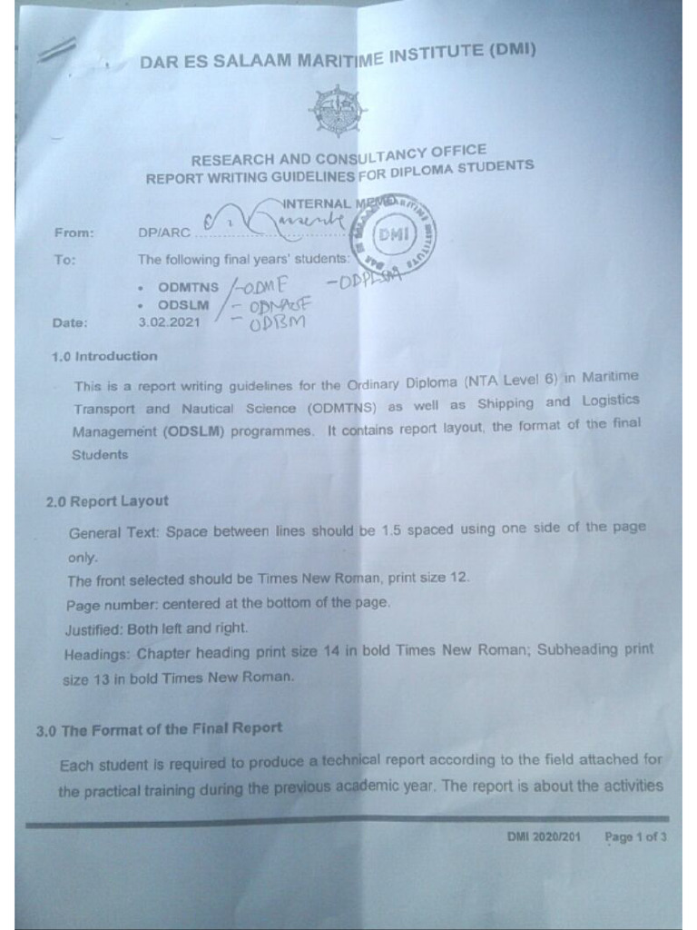 Report Writing Guidelines For Diploma Students | PDF