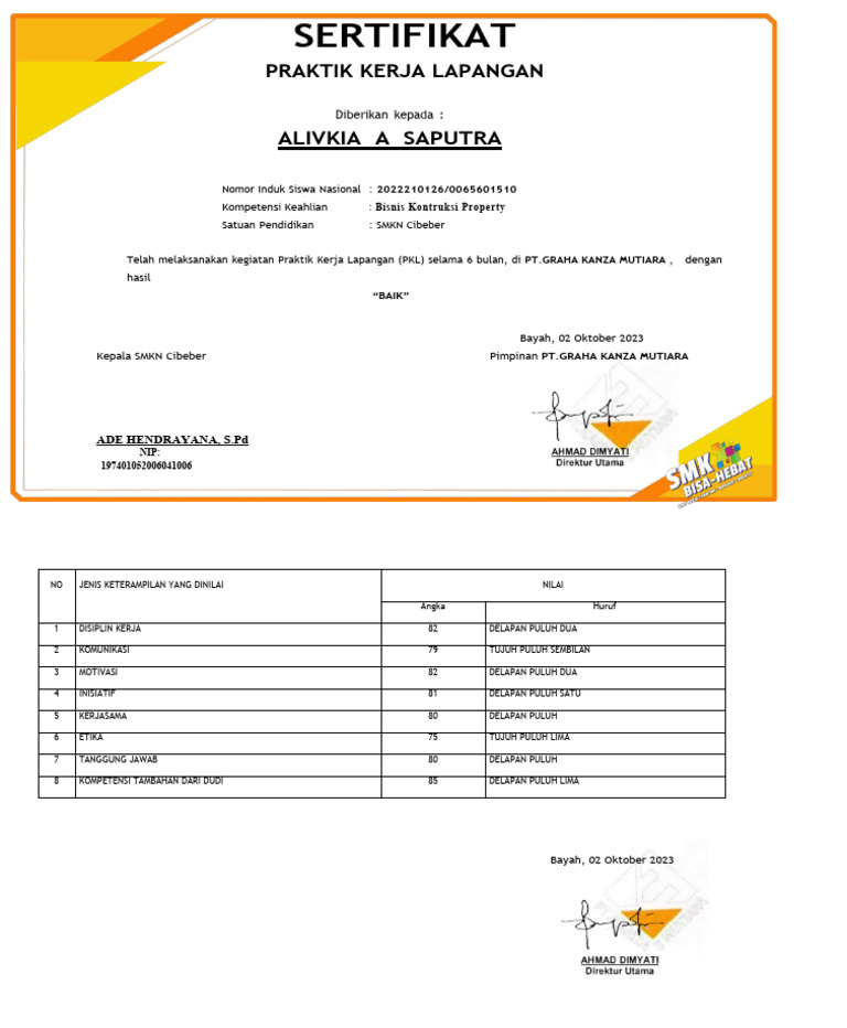 Sertifikat PKL | PDF
