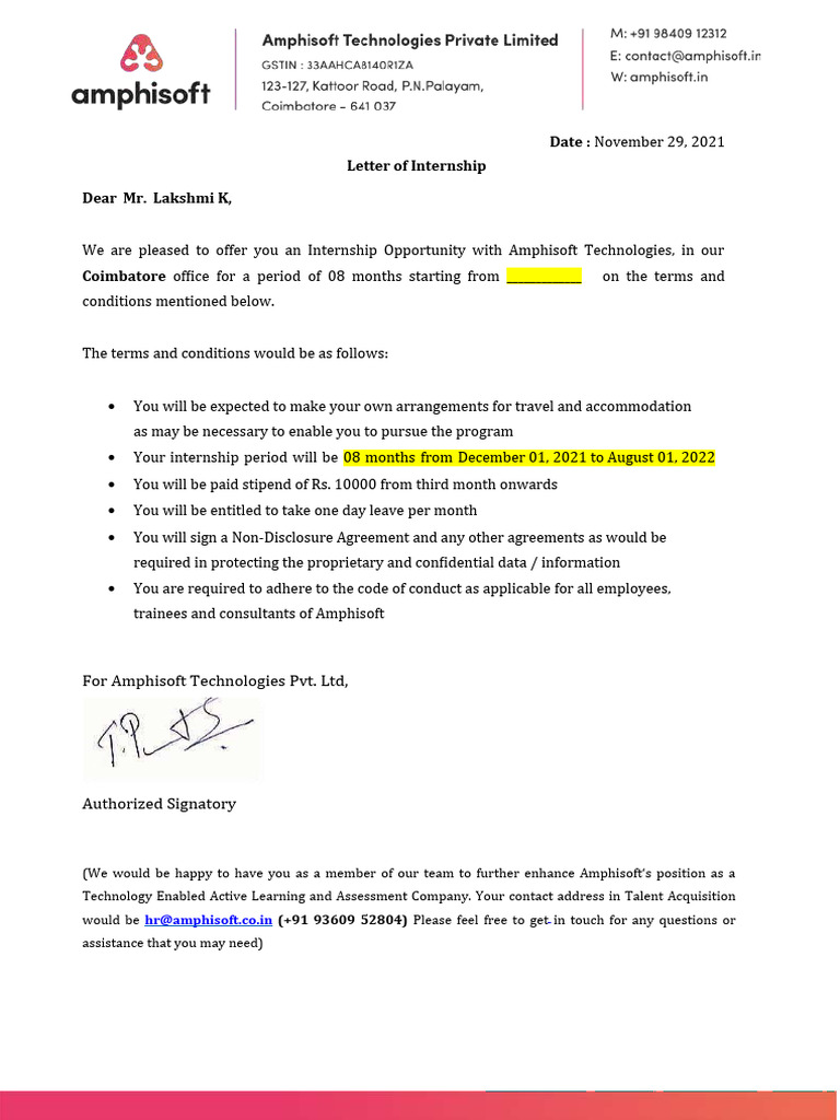 AMPHISOFT Internship | PDF | Internship | Job Hunting