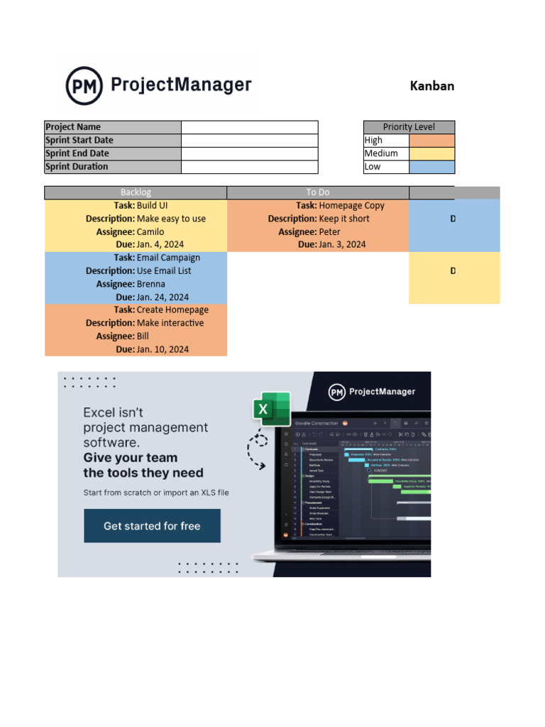Free Kanban Board Template Excel ProjectManager WLNK | PDF