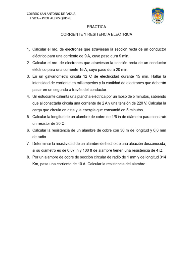 Practica Corriente Y Resistencia Electrica Pdf