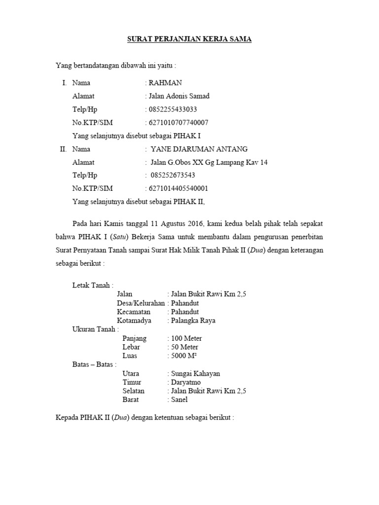 Surat Perjanjian Kerja Sama Pdf