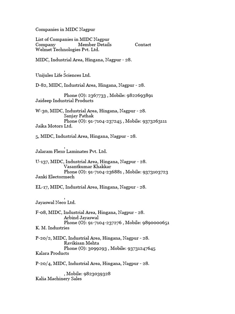 Companies Butibori Midc Pdf Materials Secondary Sector Of The Economy