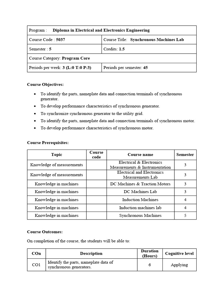Course Objectives | PDF | Electric Motor | Electric Generator