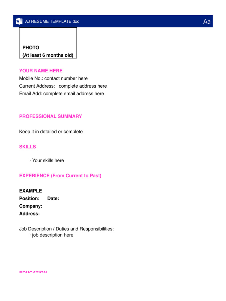Aj Resume Template | PDF