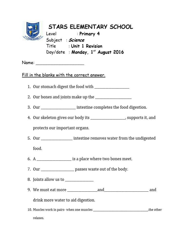 Science P4 Revision Unit 1 | PDF | Digestion | Human Digestive System
