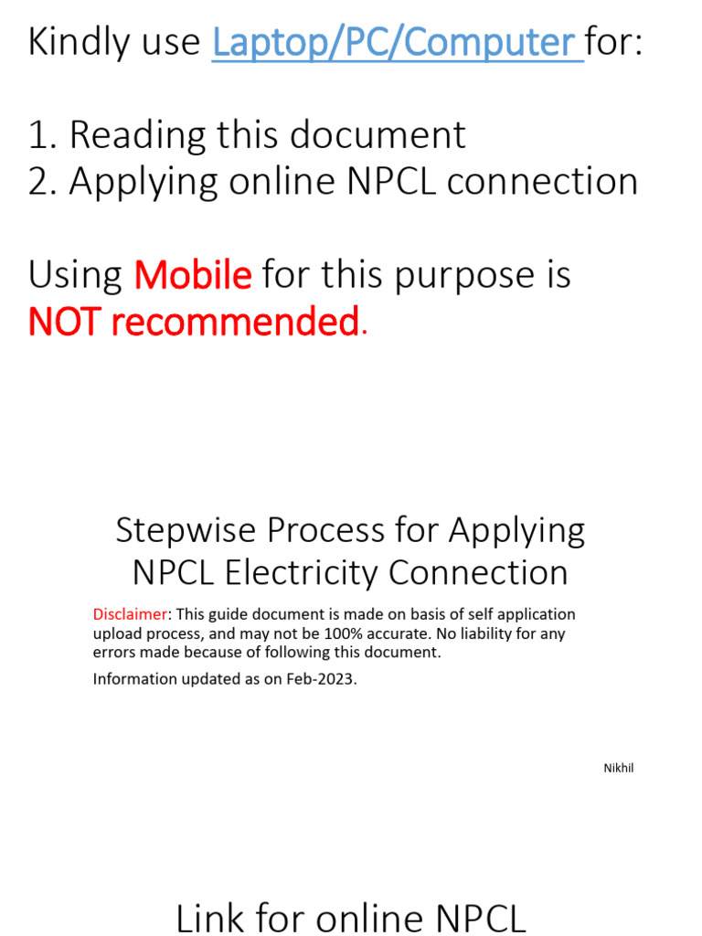 Stepwise Process For Online NPCL Connection v2023-03 | PDF | Mobile App | Watt