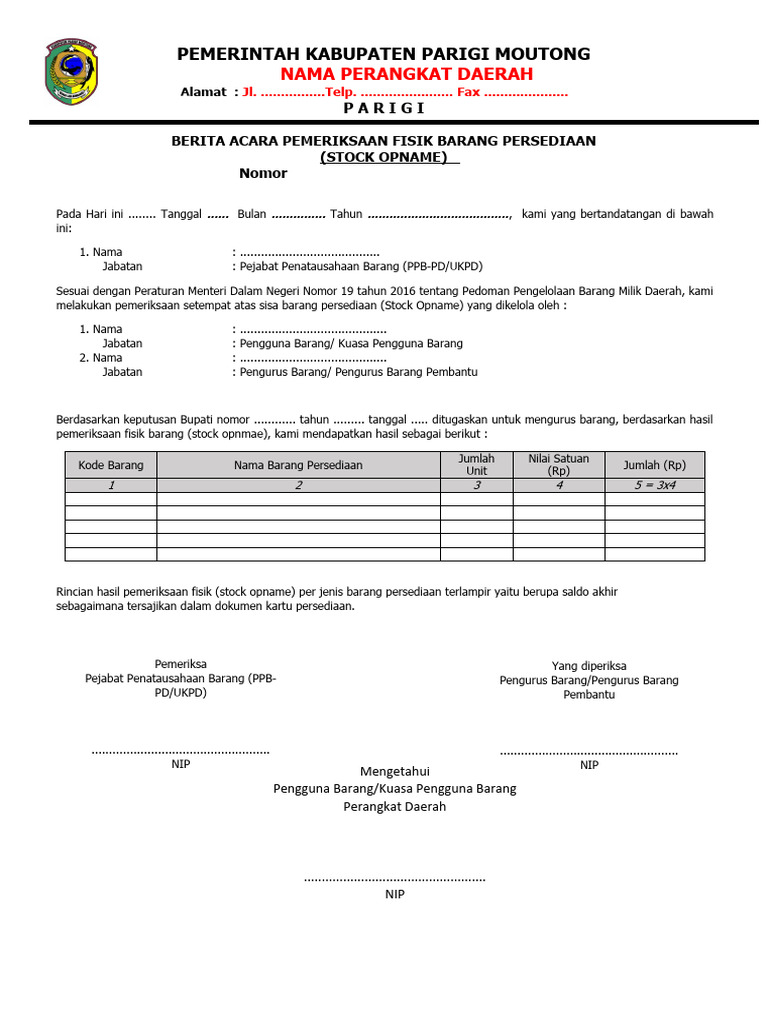 format BERITA ACARA PEMERIKSAAN FISIK BARANG PERSEDIAAN - Copy | PDF