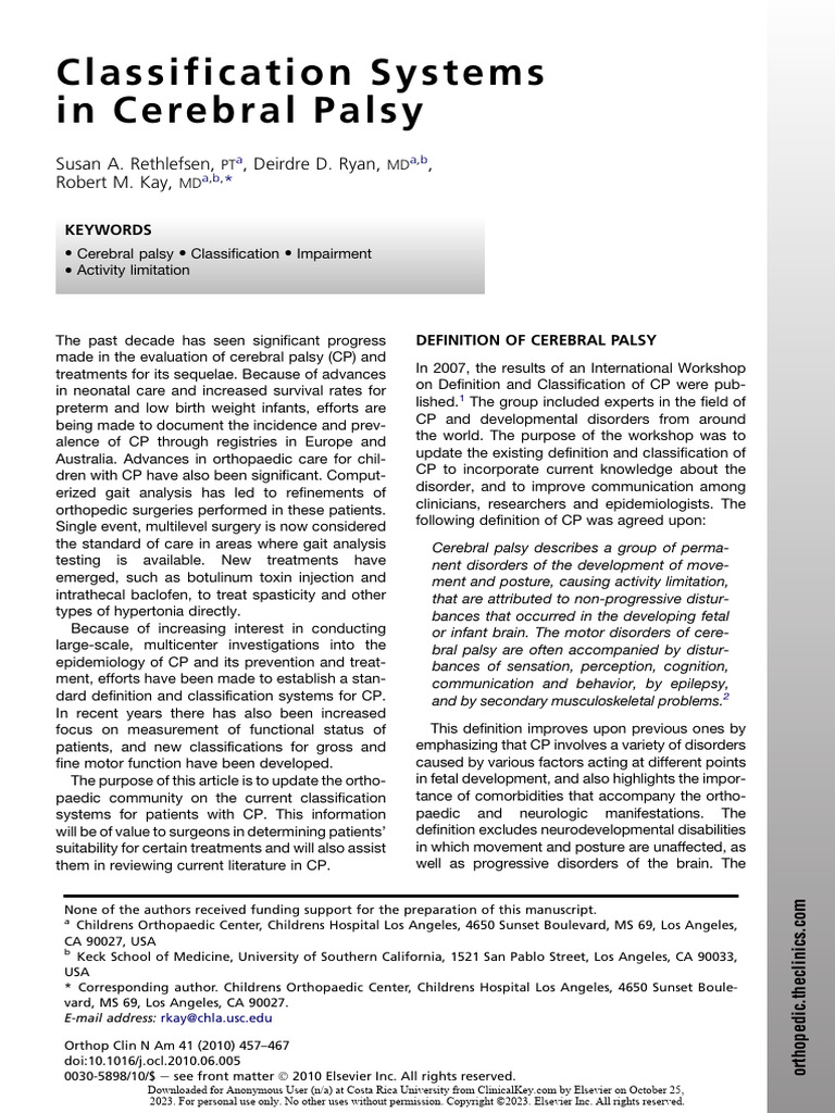 Classification Systems in Cerebral Palsy | PDF | Cerebral Palsy | Dystonia