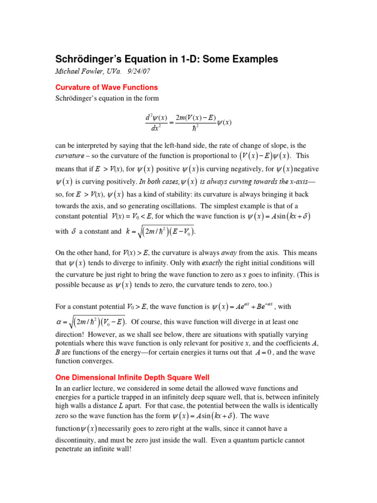 Schrodinger Equation Solve-1d | PDF | Quantum Tunnelling | Wave Function
