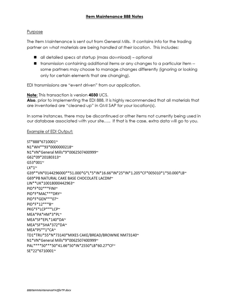 EDI 888 Item Maintenance | PDF