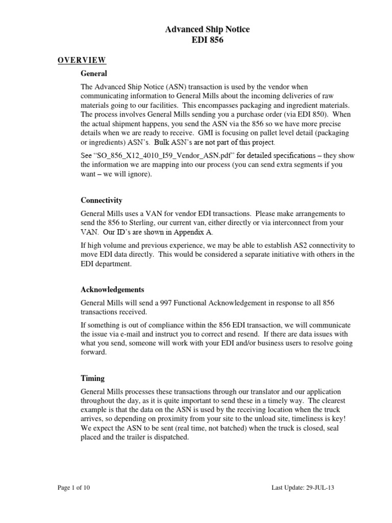 EDI856 Vendor Documentation | PDF | Electronic Data Interchange | Specification (Technical Standard)