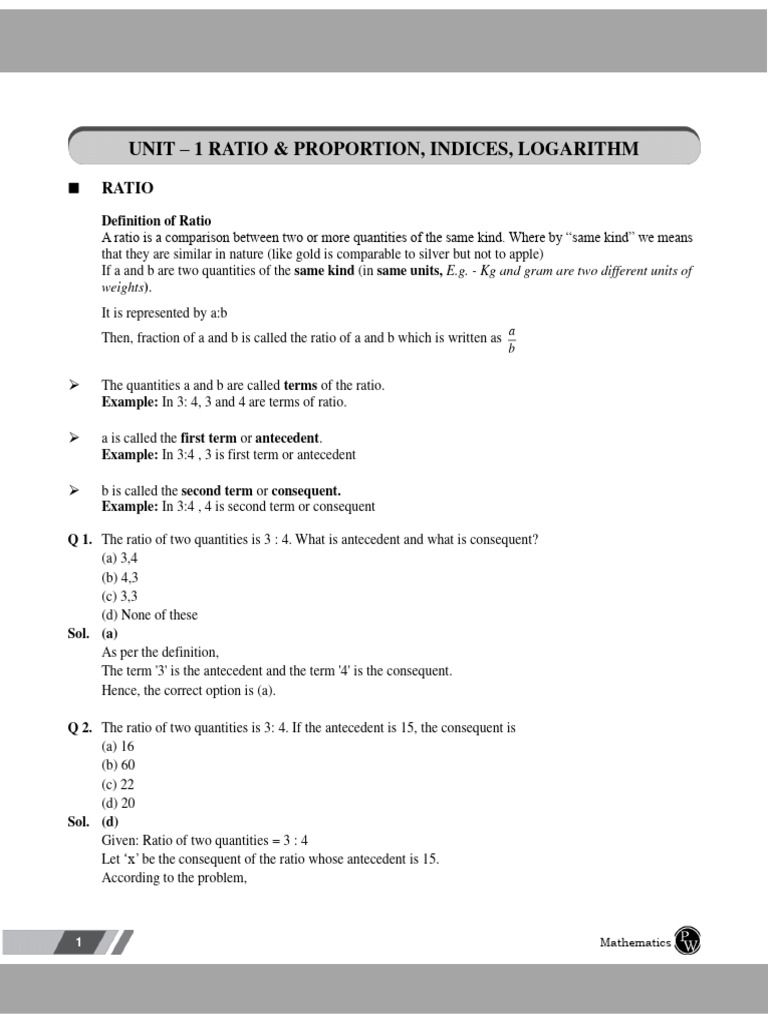 E-Books - Ratio Proportion Indices and Logarithm | PDF | Ratio | Mathematical Objects